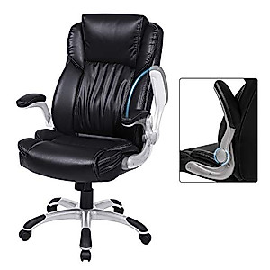 SONGMICS Extra Big Office Chair, High Back PU Executive Chair with Thick Seat and Tilt Function, Flip Up Arms, Black UOBG94BK