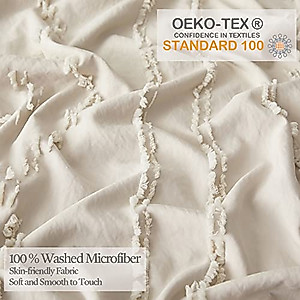 BEDAZZLED Duvet Covers King Size,3pcs Soft and Embroidery Shabby Chic Boho Bedding Sets,100% Washed Microfiber Tufted Comforter Cover Set, Beige