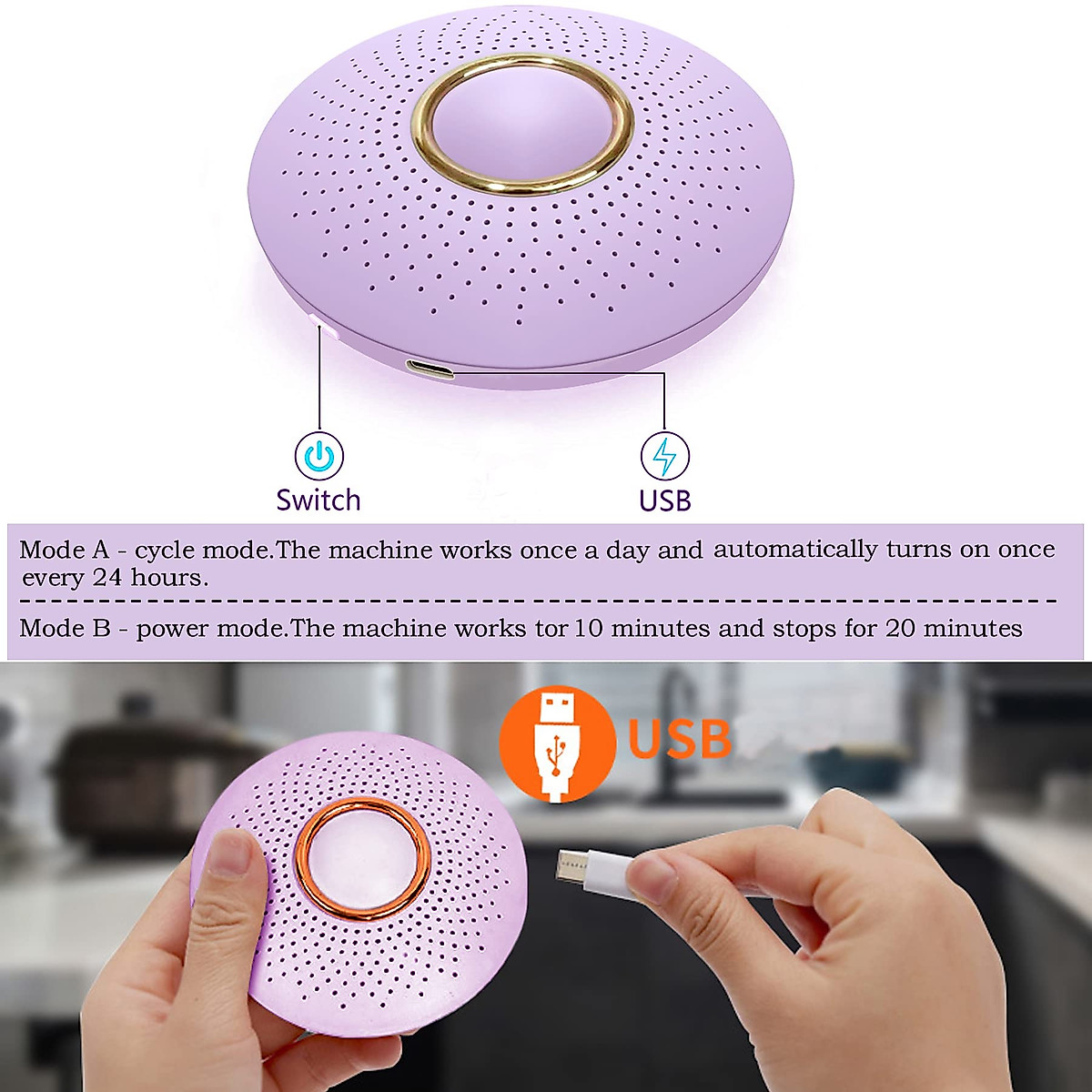 WARMON Refrigerator Deodorizer,Portable USB Rechargeable Refrigerator deodorizer, Outperforms Than Baking Soda and Charcoal Bags,Fridge and Freezer Odor Absorber to Keep Food Fresh Longer(Lilac)