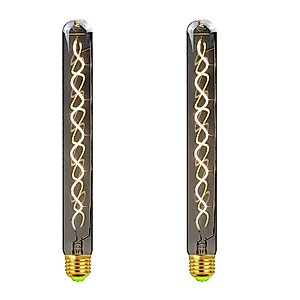 Lxcom Lighting T300 Edison LED Bulb 4W Vintage LED Filament Bulb 40W Equivalent T30 LED Bulb Warm White 2700K Long Tubular Decorative Bulbs Smoky Grey Glass E26 E27 Base for Home Bar Resturant, 2 Pack