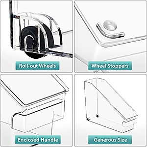 Sorbus Roll Out Bottle Organization Bins - Pantry Under Sink Organizer with Wheels & Handles, Clear Plastic Organizing Containers for Bottles & Cleaning Supplies - Kitchen Cabinet Laundry Room Storage