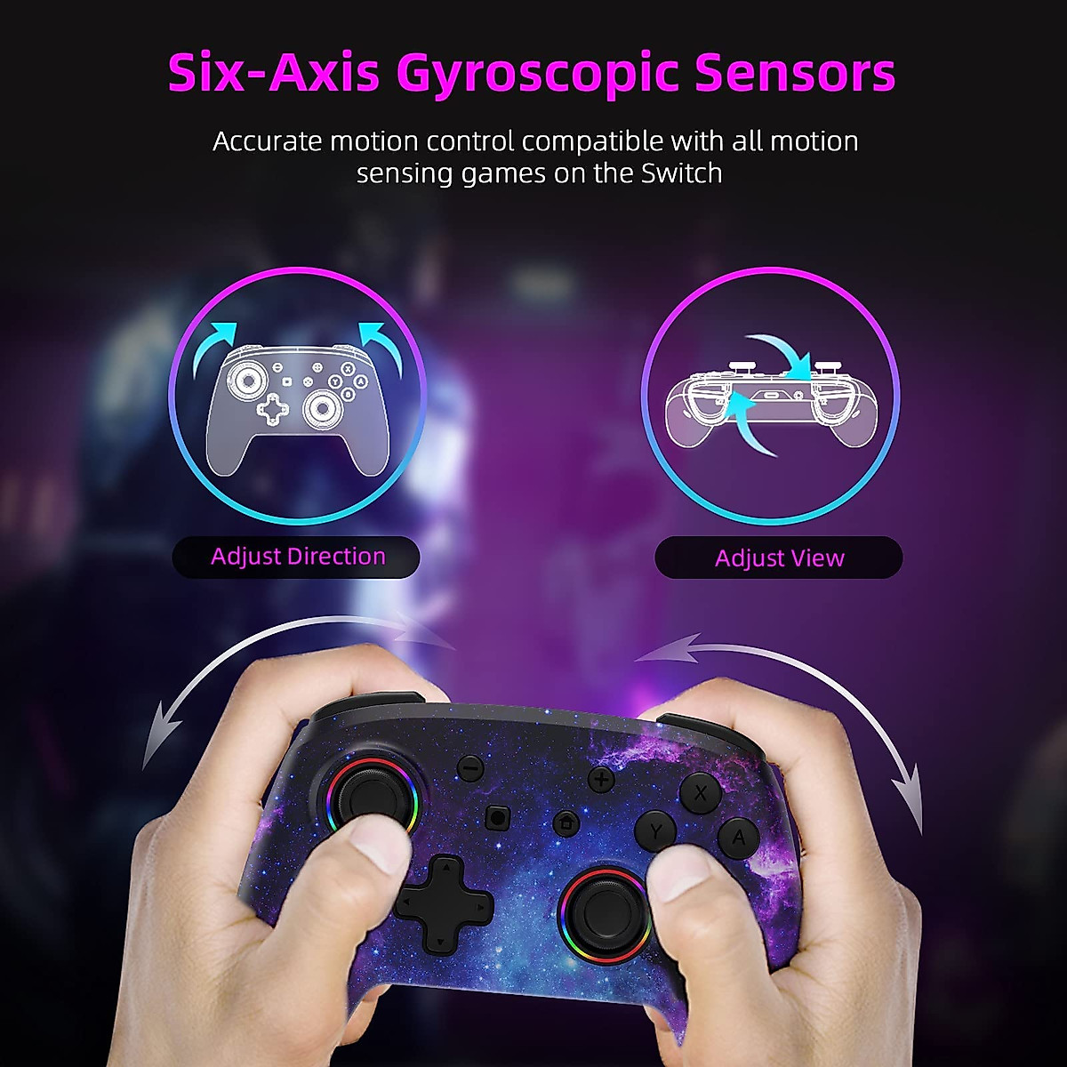 NexiGo Controller (Gen 2) for Switch/Switch Lite/OLED, Bluetooth Controllers for Nintendo Switch with Vibration, Motion, Turbo and LED Light (Cosmic Nebula)