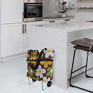 Tofficu Foldable Shopping Cart Trolley Folding Shopping Bag Portable Sunflower Pattern Bag with Wheels Collapsible Food Bag for Shopping Travel