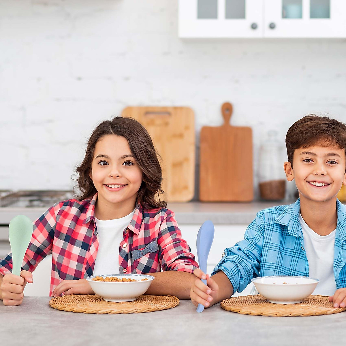 12 Pieces Wheat Straw Spoons Unbreakable Dinner Spoons Reusable Asian Soup Spoons Portable Lightweight Cereal Spoons for Kid and Adult, Microwave Dishwasher Safe