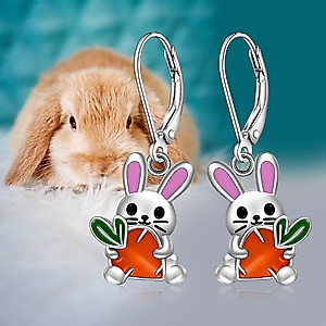 Bunny Earrings for Women Sterling Silver Easter Earrings Bunny Loves Carrot Rabbit Animal Easter Jewelry