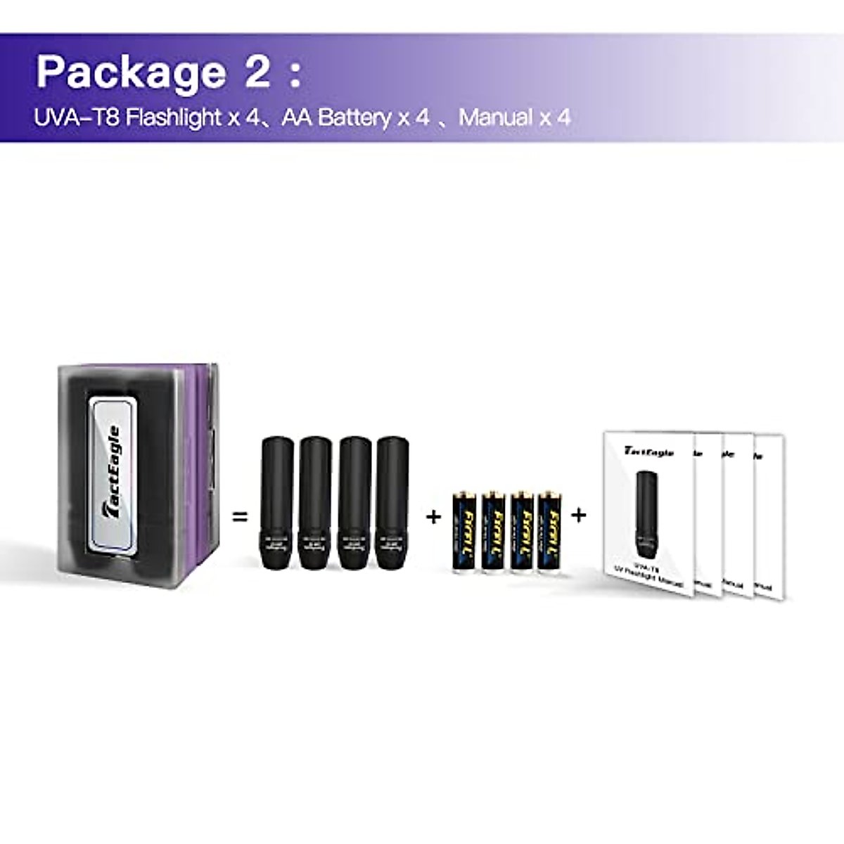 TactEagle Black Light 365nm UV Flashlight 4packs UVA-T8 Portable Blacklight Led Flashlight for Urine Detection Minerals Resin Curing Scorpion Portable Blacklight UV Led Flashlight