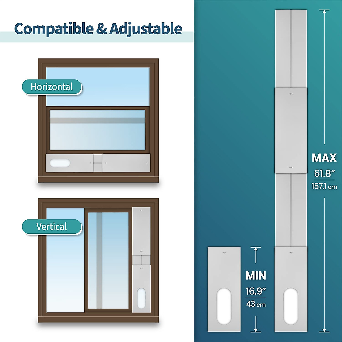 Park Sung Portable Air Conditioner Window Seal Plates Kit for Exhuast Hose Couplers of 5.1''/130 mm, Compatible with 43cm -120cm/ 16.9 inches- 47.2'' Length Horizontal or Vertical Windows,3 X Boards
