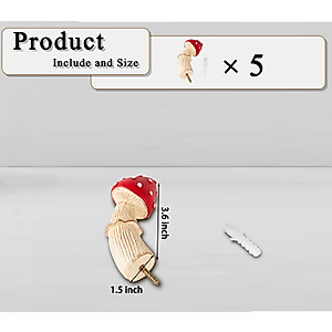 dgudgu Mushroom Wall Hooks 5 Pack Decorative Coat Hooks Wall Mounted Red Hat Hooks Heavy Duty Entryway Decor Wall Hangers for Hanging Towels, Clothes, Bags