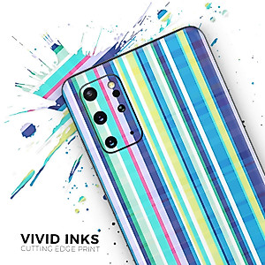 DesignSkinz Colorful Highlighted Vertical Stripes Protective Vinyl Decal Wrap Skin Cover Compatible with The Samsung Galaxy S20 (Screen Trim & Back Glass Skin)