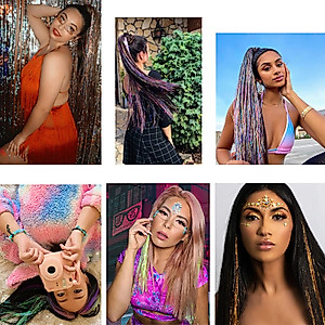 Hair Tinsel Kit with Tool 6pcs 1200 Strands Colorful Tinsel Hair Extensions Heat Resistant Sparkling Shiny Glitter Fairy Hair Accessories for Women Girls Kids 47Inch