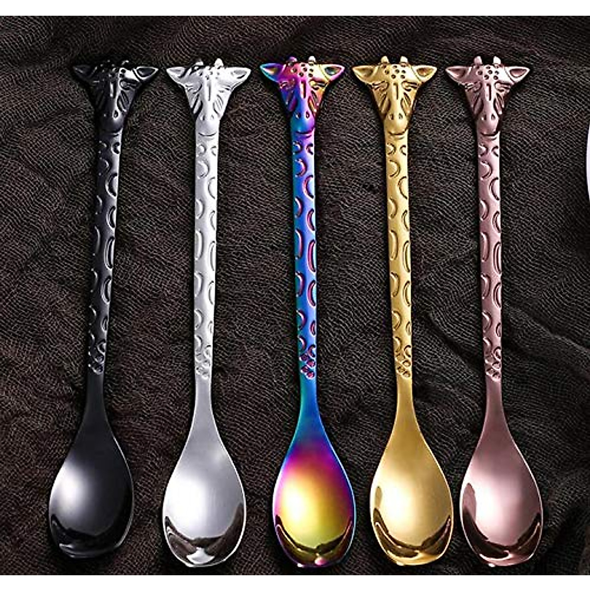 Mengbaobao 5 PCs Giraffe Handle Tea Coffee Spoons Desserts Cakes Ice Cream Server Stainless Steel Flatware Dinnerware