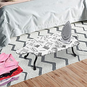 Duwee 15"x30" Table Top Ironing Board Extra Wide with Anti-Rust Hanging Hook and Removable Washable Cotton Cover, Steel Mesh Top Ironing Boards with 10mm Thicken Double Layers Feltpad and Foam,White