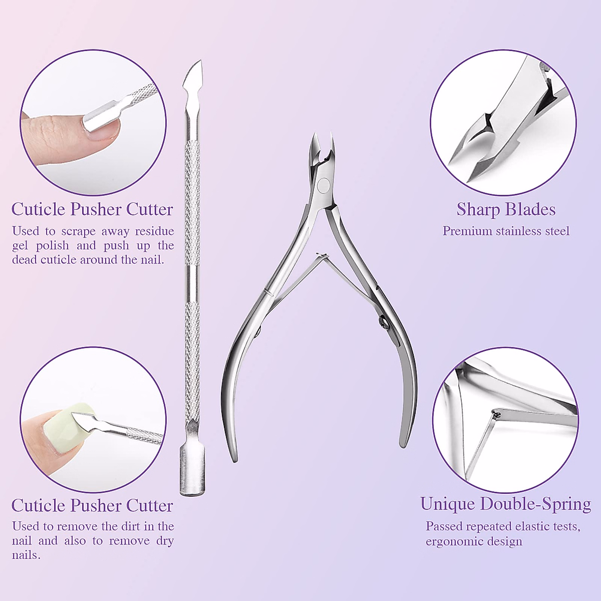 13 in 1 Nail File Set, Nail File and Buffer, Double Sided 100/180 Grit Nail Files, Mery Board, Cuticle Nippers, Cuticle Pusher, Cuticle Peeler, Cleaning Brush, Professional Manicure Tools(Purple)