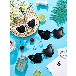 Dunzy 7 Pairs Bachelorette Sunglasses Retro Heart Bride Sunglasses Vintage Wedding Sunglasses for Bridesmaid Bridal Party (White, Black, Grey)