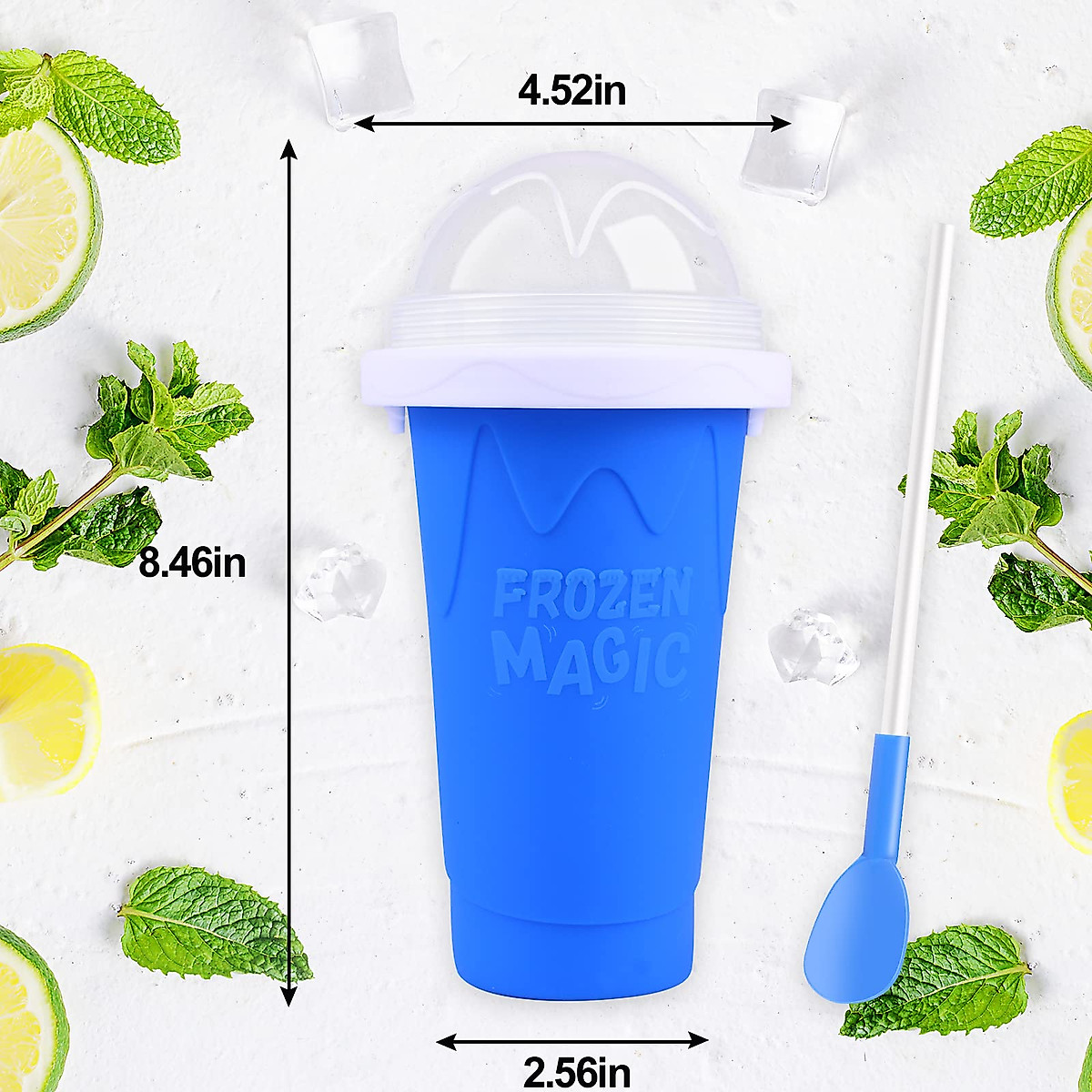 DIY Slushy Maker Cup 2 Pack, Double Layers Silica Cup,Smoothie Pinch Ice Cup, Frozen Magic Squeeze Cup, Cooling Maker Cup, Freeze Mug Tools, Portable Squeeze Icy Cup