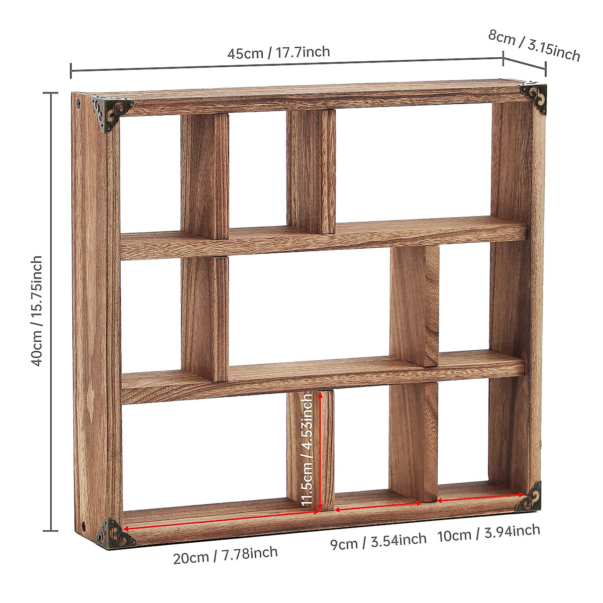 FIRMINANA Rustic Shadow Box Shelf,17.7x15.7-Inch Wall-Mounted (Vertical or Horizontal),9-Slot Rustic Wood Floating Shelves,Lightweight Solid Wood Display Shelf for Shot Glass (Brown)