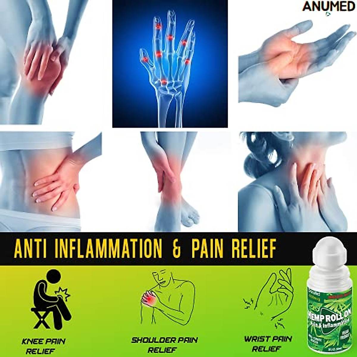 ANUMED Hemp Roll-On 4000mg Pain Relief. Fast Acting, Long Lasting, Maximum Strength with Arnica + Turmeric for Anti-Inflammatory, Natural Recovery, Joint, Muscle, Nerve Pain Reliever 2 Packs of (1oz)