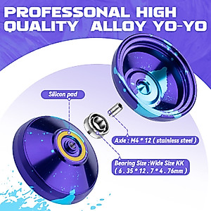 Yoyo Professional Responsive Yoyo V8 - Dual Purpose Yoyo for Kids Beginners, Pro Metal Yo Yo for Adults with Unresponsive Yoyo Bearing + 12 Yoyo Strings, Yo-yo Case Bag, Removal Tool (Purple Blue)