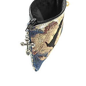 Intercession Hand-Woven, Lined Madonna and Child Rosary Pouch, Made in Turkey with Premium Metallic Thread (Blue - Small)