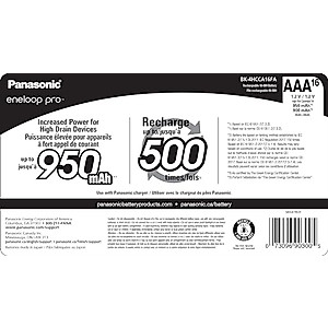 Eneloop Panasonic BK-4HCCA16FA pro AAA High Capacity Ni-MH Pre-Charged Rechargeable Batteries, 16-Battery Pack
