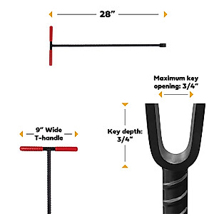 HOMESTEAD 28-Inch Water Meter Key with wide T handle, Comfortable Grip and U-shaped Head