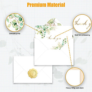 WLIEYEE 48 Pack Thank You Cards with Envelopes and Stickers, 6x4 Inch Watercolor Greenery Gold Foil Design Thank You Blank Notes for Engagement, Bridal Shower, Business, Funeral Wedding, Baby Shower, Graduation (Greenery-gold)