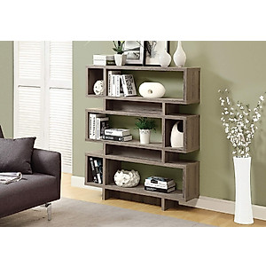 Monarch Specialties 3251 Bookshelf, Bookcase, Etagere, 4 Tier, 55" H, Office, Bedroom, Laminate, Brown, Contemporary, Modern Bookcase-55 H/Dark Taupe Style, 47.25" L x 12" W x 54.75" H