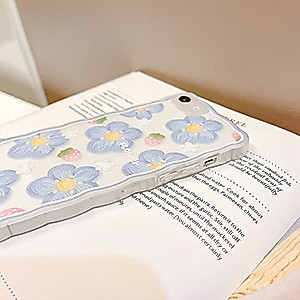 Ownest Compatible for iPhone 7 Case,iPhone 8 Case,iPhone SE 2020/SE 2022 Clear Case with Flower Cute Strawberry Lace Design for Girls Woman TPU Slim Floral Case for iPhone 7/8/SE 2020/SE 2022-Blue