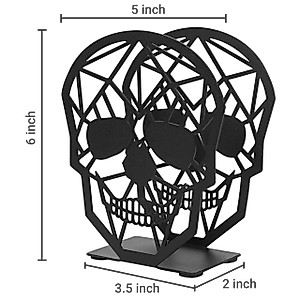 MyGift Matte Black Metal Halloween Napkin Holder with Cutout Skull Design, Dinner Cocktail Novelty Napkin Holder for Square Paper Napkin