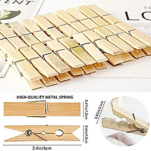 Loliyas Clothes Pins, Bamboo Wooden Clothespins Wood Clips, 40 Pack 2.4 Inch Small Close Pins Clothing Pins Clothes Pegs for Photos Crafts Pictures Baby Hanging Clothes Clothesline Laundry Clip