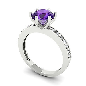 Clara Pucci 1.96 ct Round Cut Solitaire Natural Amethyst gemstone Designer Anniversary Bridal accent Engagement Ring 14k White Gold 3.5