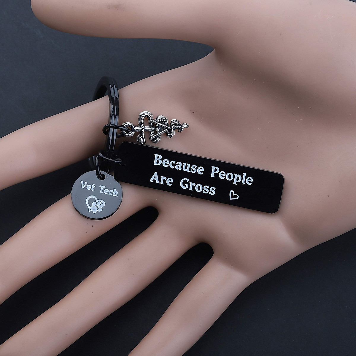 MAOFAED Vet Techs Gift Funny Veterinary Technician Gift Because People Are Gross Veterinarian Keychain Vet student gift Veterinarian Graduation Gift (because people are gross black)