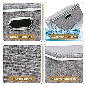 Yawinhe Collapsible Storage Box (1-Pack), 15x9.8x9.8in, Waterproof Storage Basket Bins, with Lids and 2 Handles, for Clothes, Closet Organizers and Storage Containers, Grey, USNK066GL-1