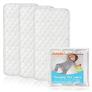 Bamboo Changing Pad Liners, Quilted Thick Ultra Soft Waterproof Changing Table Cover Liners, Washable Reusable Portable Diaper Change Mat, 27" x 13", 3 Pack Set (White)