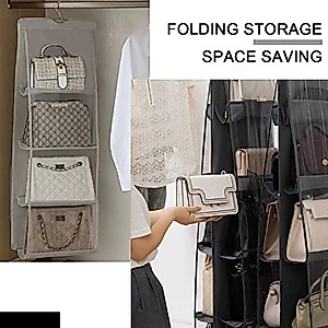 ZB.soar Handbag Purse Organizer, 8 Pockets, Dust Proof Purse Organizer Closet, Wardrobe Closet Organizer, Washable Handbag Organizer for Women Small and Medium Size Handbags Purse (Grey)