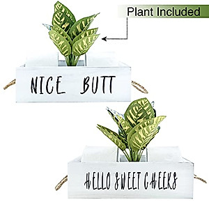 Pret & Lively Farmhouse Box, Nice Butt, Hello Sweet Cheeks,Home Decor, Storage Basket, Toilet Paper Holder, Funny Gift, Diaper Caddy, Cute Signs, Rustic Wooden Crate with Rope Handles, White