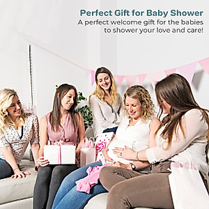 Spasilk Newborn Baby Layette Set, Short Sleeve Bodysuits and Pull-On Footed Pants, 4 Piece, 0-3 Months - Pink & Grey Layette Set