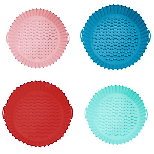 4 Pcs Air Fryer Silicone Liners Pot, Air fryers Silicone Liner Heat Resistant,Silicone Liners Pot Basket for Round Airfryer,Easy Cleaning Air fryer Oven Accessories 2 Size(8.5inch,7.5 inch,)