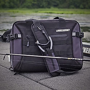 Lunkerhunt Fishing Sling Bag with Adjustable Strap | Tackle Bag with Tackle Box trays (1 included) | 2 Removable Fishing Gear Bags | Water-Resistant TPE fabric |Messenger Bag for Fishing