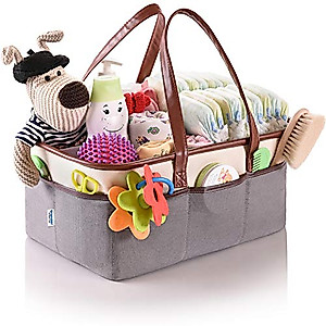Baby Diaper Caddy Organizer - Grey Nursery Essentials Storage - Portable Basket for Car - Newborn Nursery Décor and Changing Table Accessory