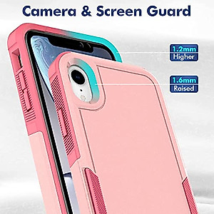 MAXCURY for iPhone XR Case, Heavy Duty Shock Absorption Full Body Protective Case with Hard PC Bumper + Soft TPU Back Cover for iPhone XR 6.1 inch Not Built in Screen Protector (Pink)