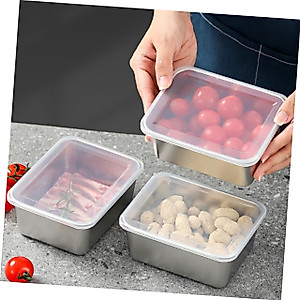 AUTSUPPL 4pcs Boxes Crisper Freezer Meal Prep Container Stainless Bread Lid Portable Refrigerator Fruit Containers for Fridge Keep Fresh Kimchi Container Sealing Food Boxes Stainless Steel
