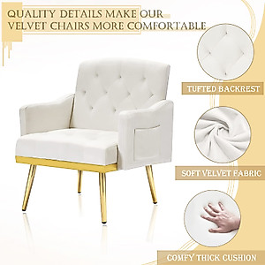Antetek Upholstered Velvet Accent Chair, Modern Armchair Single Sofa Arm Chair with Golden Metal Legs, Tufted Lounge Reading Chair for Living Room, Bedroom, Office, Light Beige