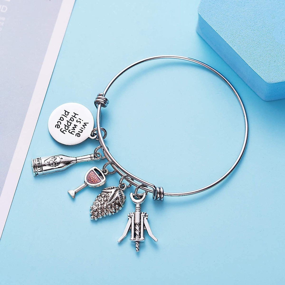 Wine Lovers Wine Themed Gifts Bracelets For Women Flask Bangle Bracelet Wine Is My Happy Place Funny Gift Hostess Jewelry