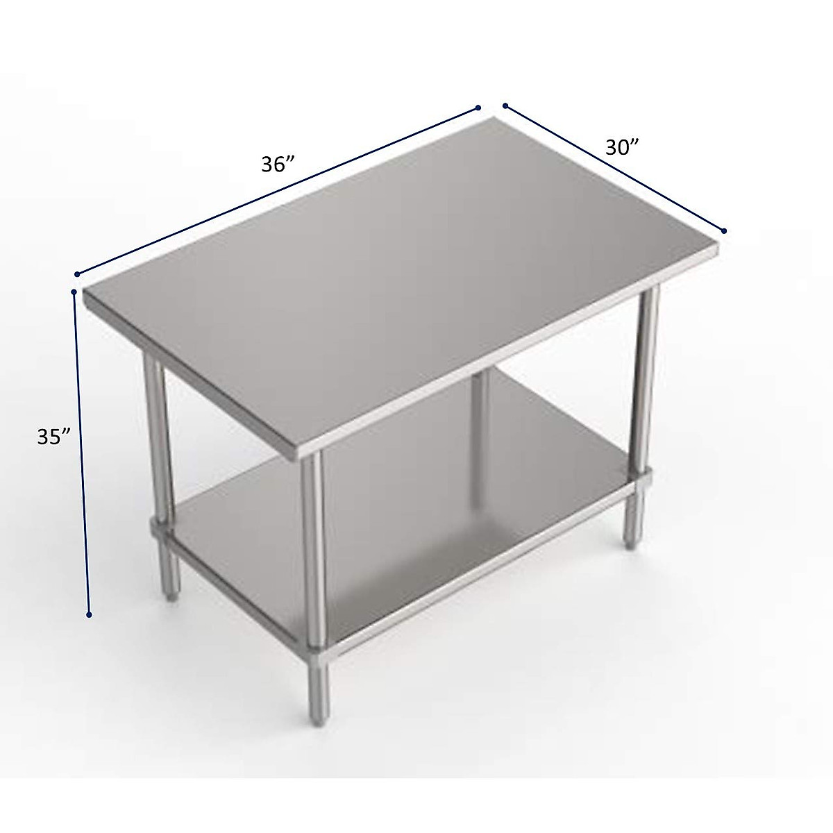 GSW Commercial Grade Flat Top Work Table with Stainless Steel Top, Galvanized Undershelf & Legs, Adjustable Bullet Feet, NSF/ETL Approved to Meet Sanitation Food Service Standard 37 (30" W x 36" L)