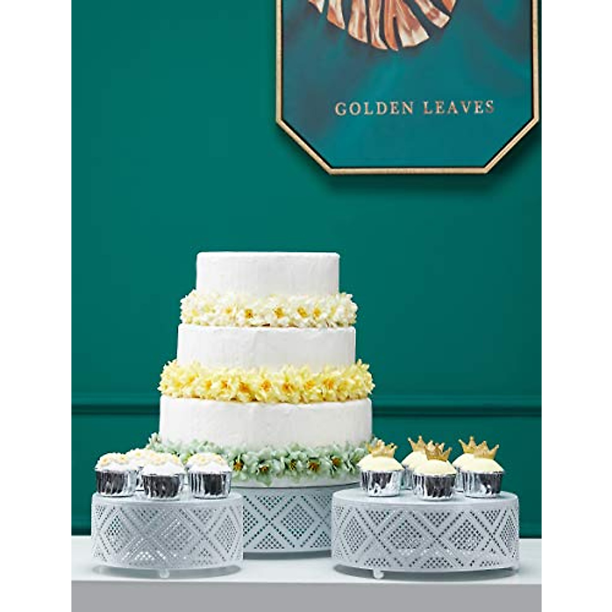 VILAVITA Cake Stand Set Round Metal Set of 3 Cake Stands Dessert Display Cupcake Stands, White