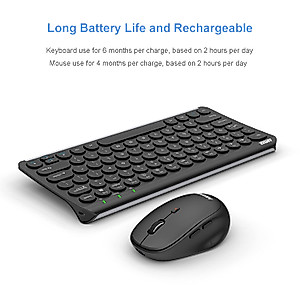 Arteck 2.4G Wireless Keyboard and Mouse Combo Ultra Compact Slim Stainless Full Size Keyboard and Ergonomic Mouse for Computer/Desktop/PC/Laptop and Windows 10/8/7 Build in Rechargeable Battery