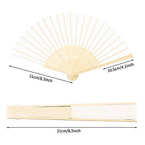 URATOT 24 Pieces White Folding Fans Silk Bamboo Folding Fans Handheld Fans for Wedding, Party Decoration