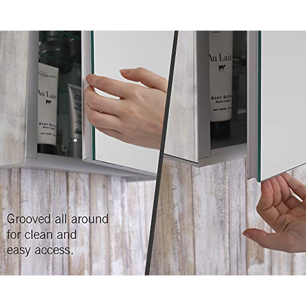 Fine Fixtures Bathroom Medicine Cabinet, Aluminum, Recessed/Surface Mount, 36" x 30", 3 Door, Mirrored Interior w/LED