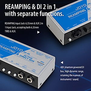JOYO Passive Reamping and Phantom Powered Active Direct Box, Re-Amping Direct Box with 6.35mm and XLR Input 2 in 1 for Guitarist Bass Performance or Recording (JDI-48)
